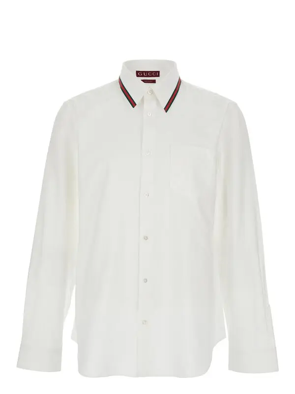 Gucci White Shirt With Web Collar In Cotton For - Multicolor