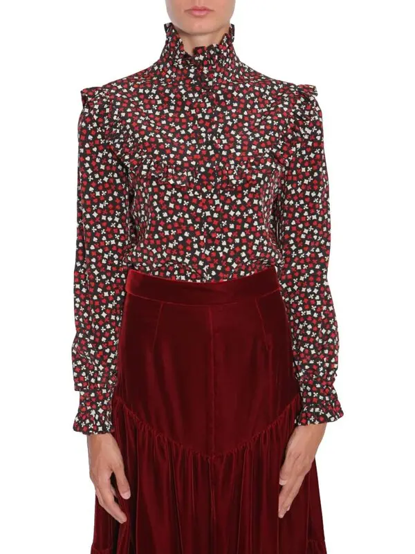 Saint Laurent Stand Up Collar Blouse - Black
