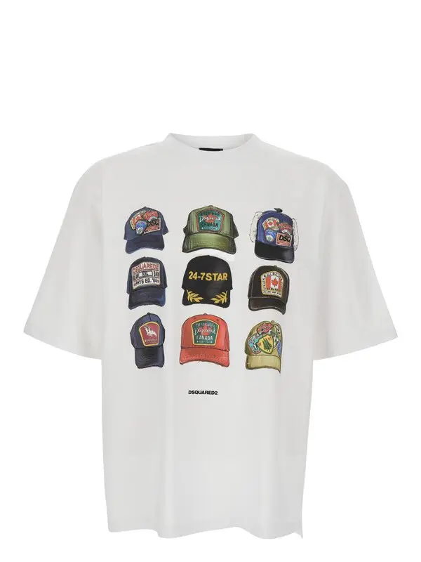Dsquared2 White T-shirt With Front Print And Logo Detail On The Back In Cotton For - Multicolor