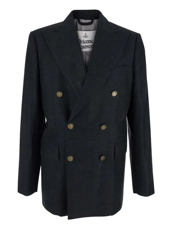 VIVIENNE WESTWOOD Grey Double-breasted Jacket With Wide Peak Lapels In Wool - Multicolor