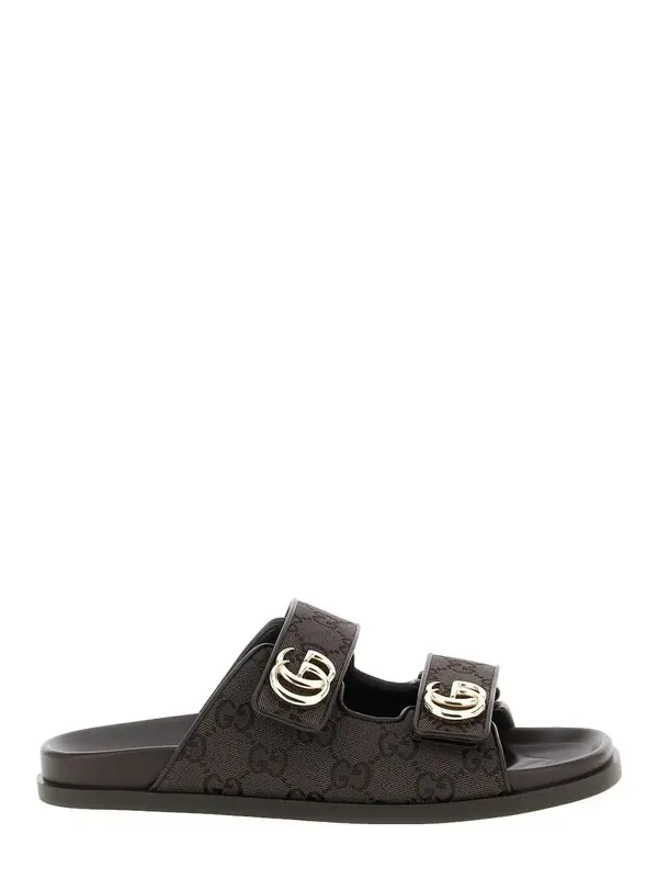 Gucci Gg Jacquard Monogram Canvas Sandals - Brown