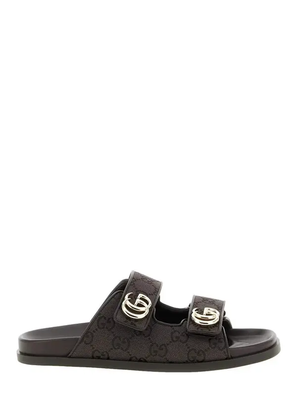 Gucci Gg Jacquard Monogram Canvas Sandals - Brown