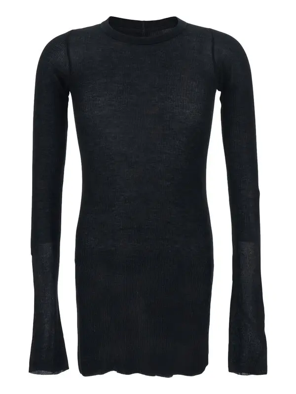 Rick Owens T-shirt With Ribbed Design And Round Neck In Viscose And Silk Blend - Black