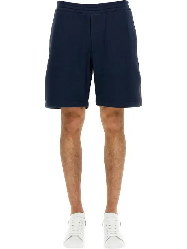 Alexander McQueen Bermuda Shorts With Selvedge Logo Band - Blue