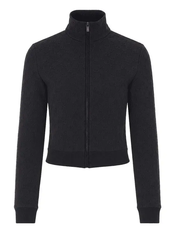 Gucci Gg Jacquard Jersey Jacket With Zipper - Black