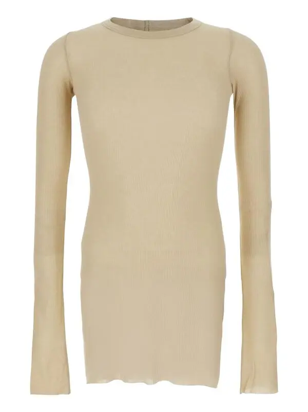 Rick Owens Beige T-shirt With Ribbed Design And Round Neck In Viscose And Silk Blend - Cream
