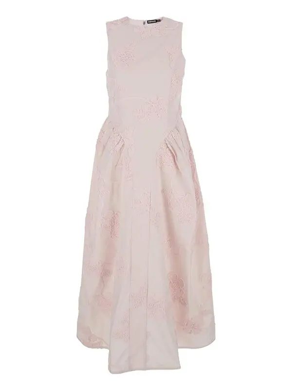 ROTATE BY BIRGER CHRISTENSEN Long Dress Sleeveless With Round Neck And All-over Floral Embroidery In Stretch Tech Fabric Pink - Multicolor
