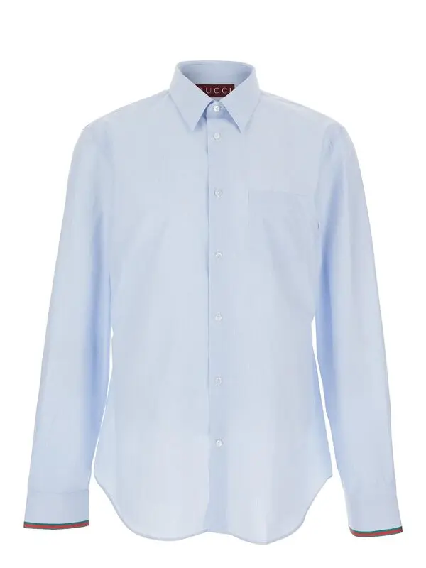 Gucci Light Blue Shirt With Classic Collar And Web Cuffs For - Multicolor
