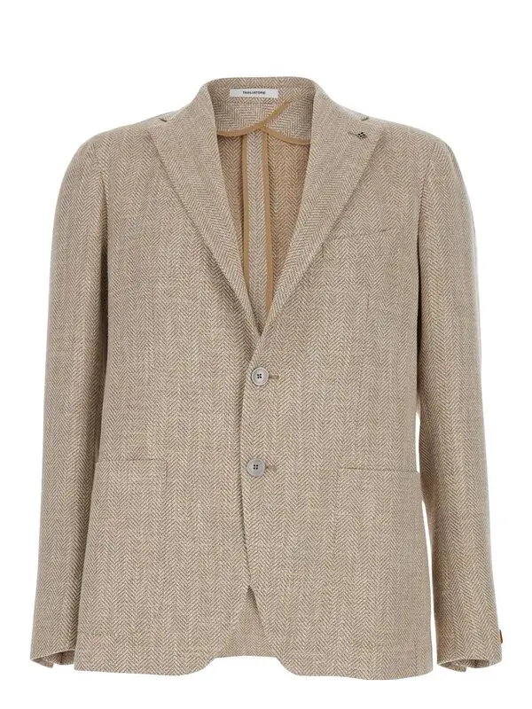 Tagliatore Beige Single-breasted Jacket With Notched Revers In Wool For - Cream