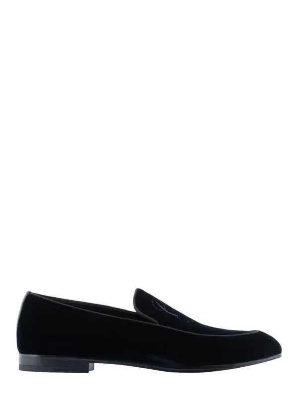 Giorgio Armani Embroidered Logo Velvet Loafers - Multicolor