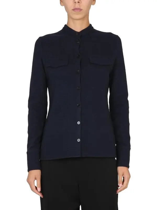 JIL SANDER Mandarin Collar Button-up Shirt With Pockets - Blue