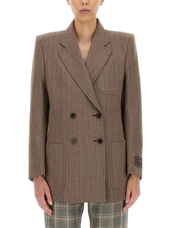 Gucci Herringbone Wool Jacket - Brown