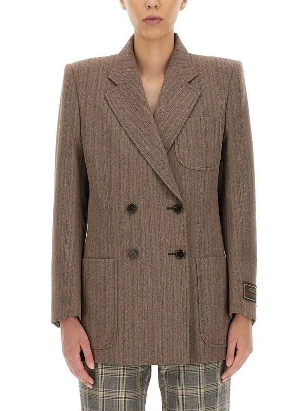 Gucci Herringbone Wool Jacket - Brown