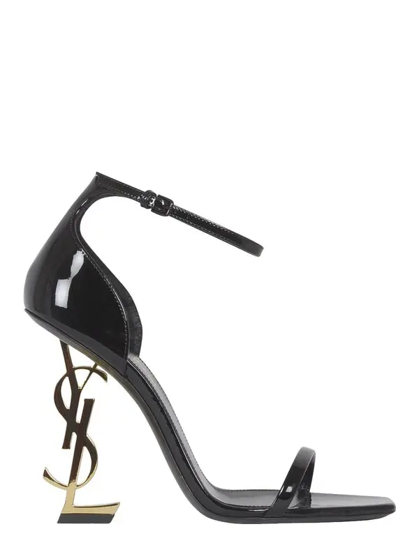 Saint Laurent Glossed Leather Heeled Sandals - Black