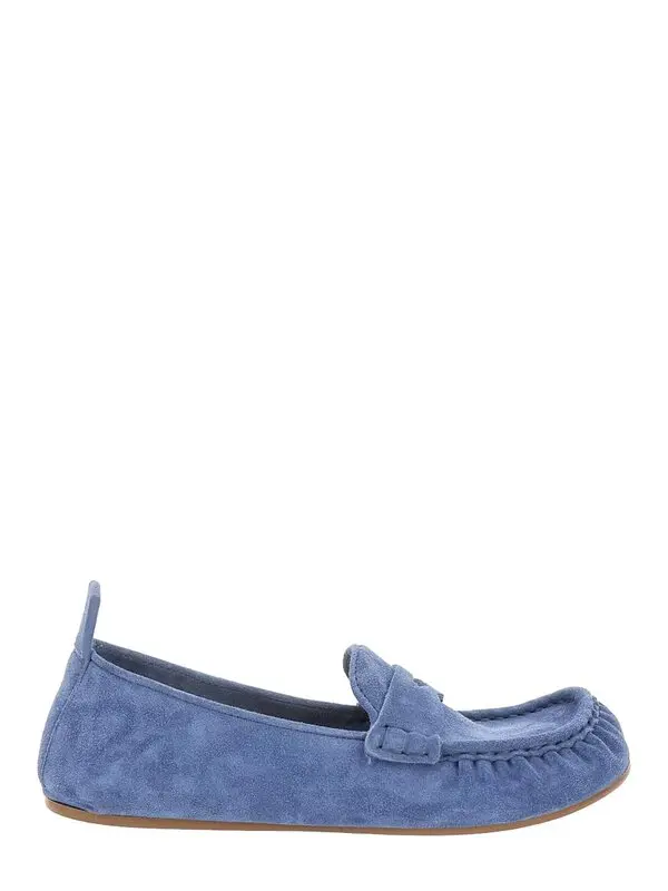 Acne Studios Blue Loafers With Almond Toe And Pull-tab At The Heel In Suede - Multicolor