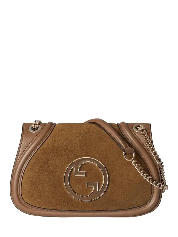 Gucci Handbag With Double G Plaque On The Front And Adjustable And Removable Chain-link Shoulder Strap In Suede - Brown