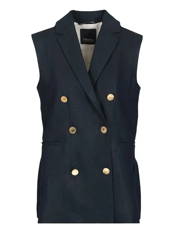 Max Mara Heavy Pure Linen Double-breasted Vest - Blue