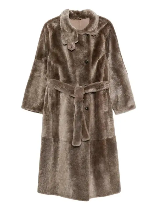 Brunello Cucinelli Shearling Belted Coat - Cream