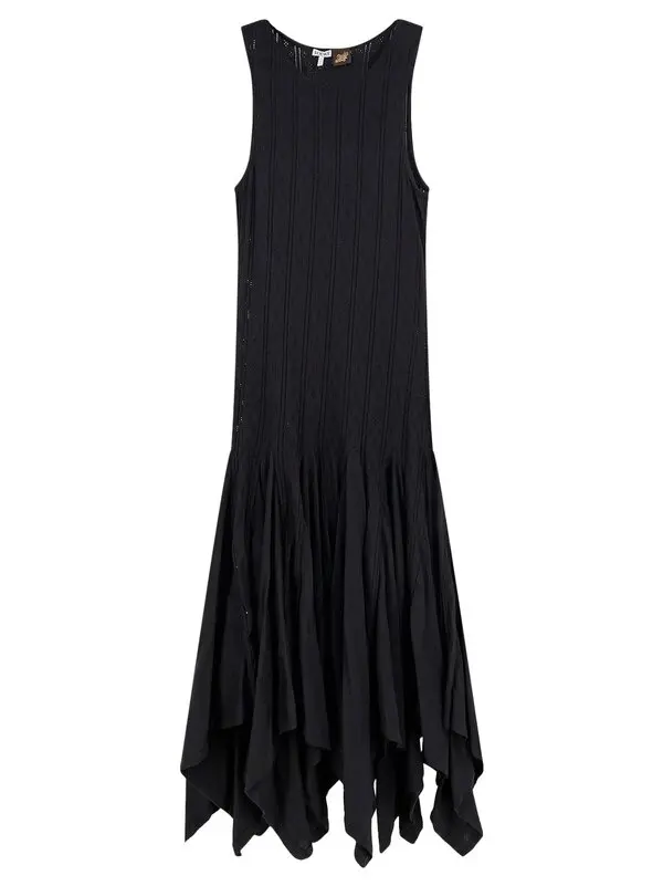 Loewe Paula's Ibiza Embroidered Cotton Long Dress - Black