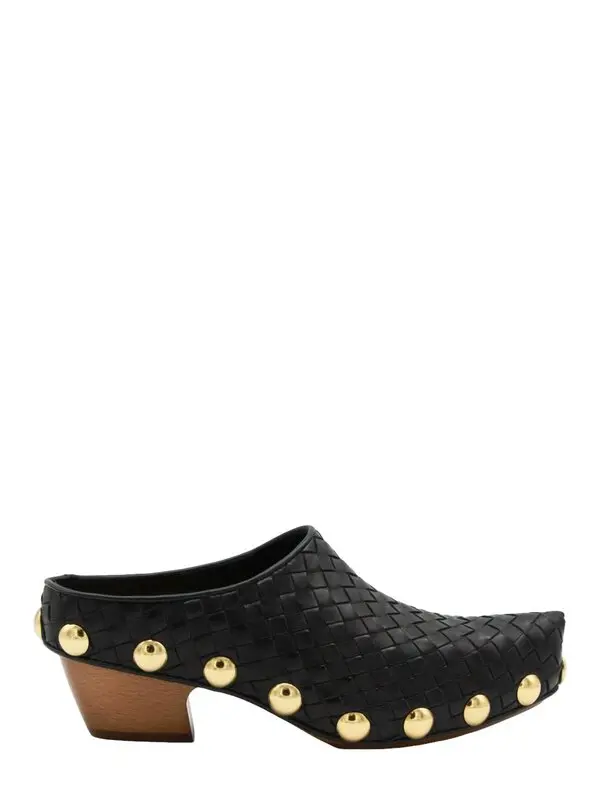 Bottega Veneta Gondola Woven Leather Mules With Studs - Black