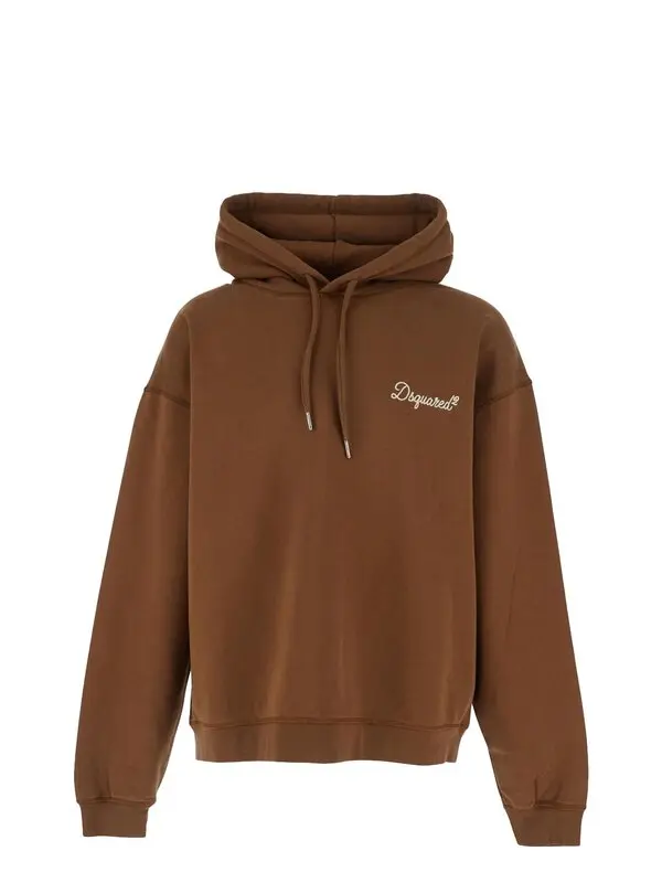 Dsquared2 Cotton Hoodie With Drawstring And Front Logo - Brown