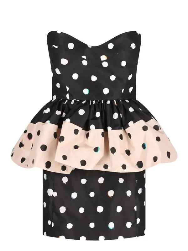Fendi Falena Dots-print Taffeta Bustier Dress - Black
