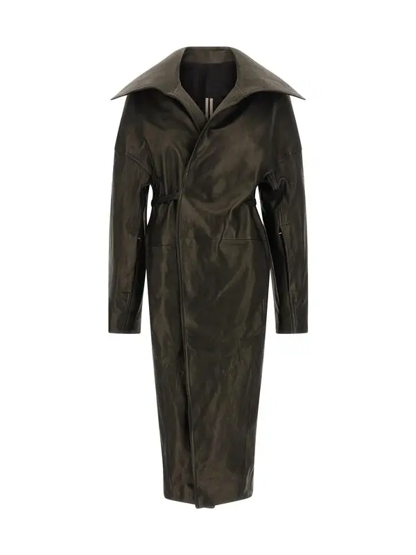 Rick Owens Dracucollar Belted Leather Coat - Black