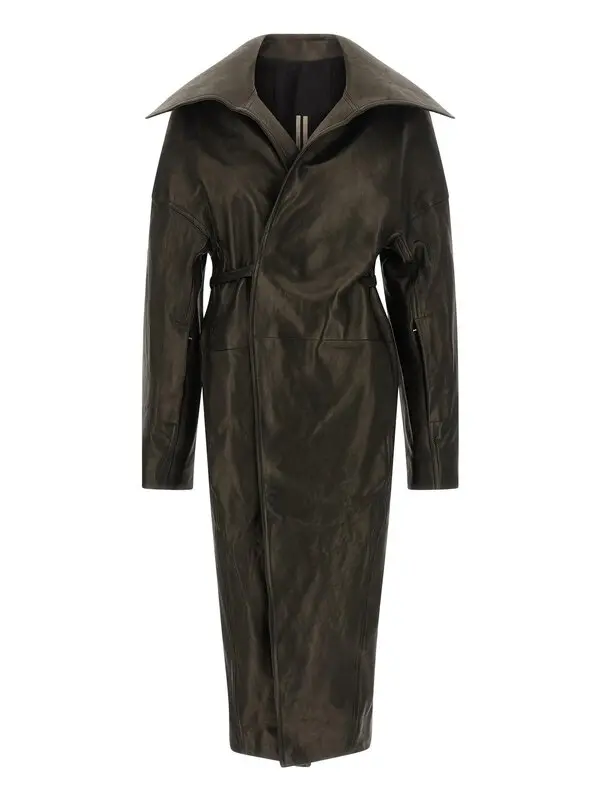 Rick Owens Dracucollar Belted Leather Coat - Black