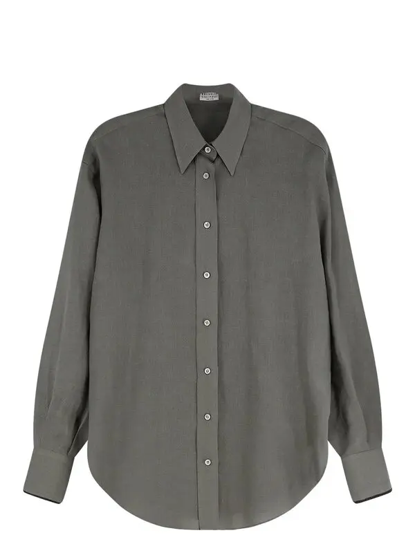 Brunello Cucinelli Linen Shirt With Monili Detail - Brown