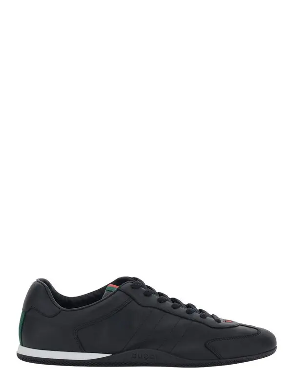 Gucci Low Top Sneakers With Web Detail In Leather For - Black