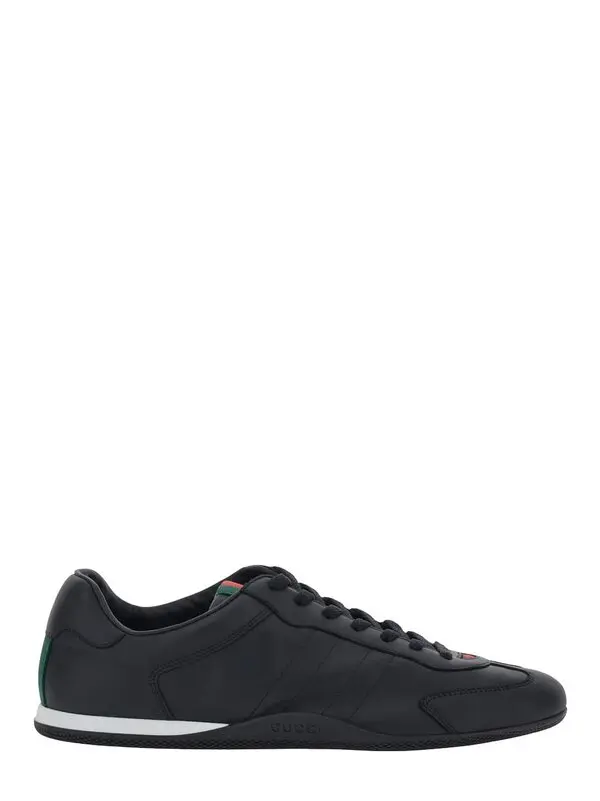 Gucci Leather Low Top Sneakers With Web Detail - Black