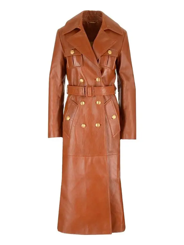 Chloé Leather Military Trench Coat - Brown