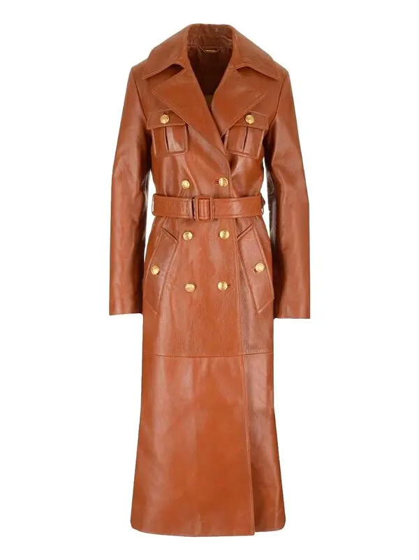 Chloé Leather Military Trench Coat - Brown