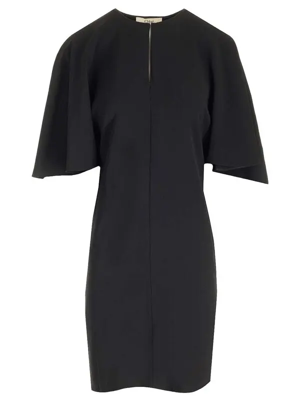 Chloé Cape Sleeves Mini Dress - Black