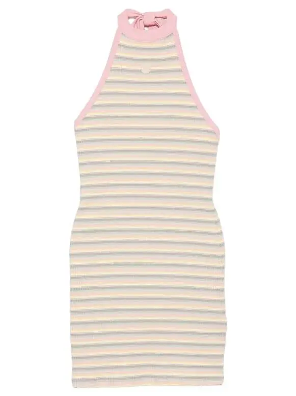 Amiri Halterneck Striped Mini Knit Dress - Pink
