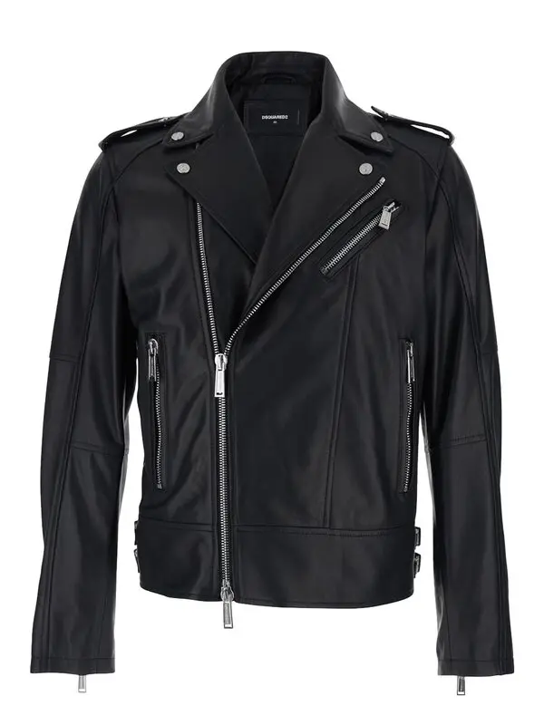 Dsquared2 Black Jacket With Three Zip Pockets In Leather For - Multicolor
