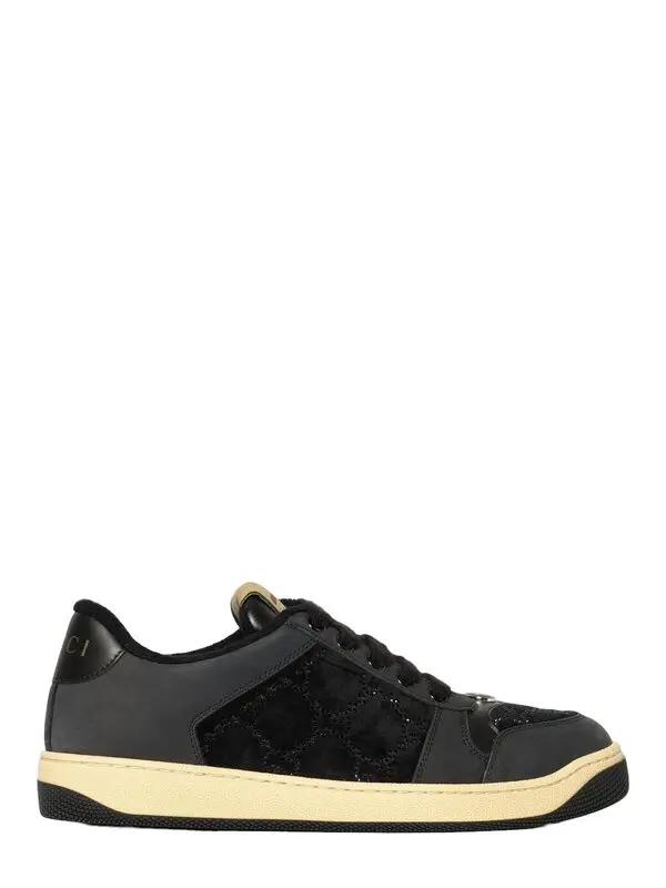 Gucci Screener Sneakers In Leather And Velvet With Gg Rhinestone Monogram - Blue