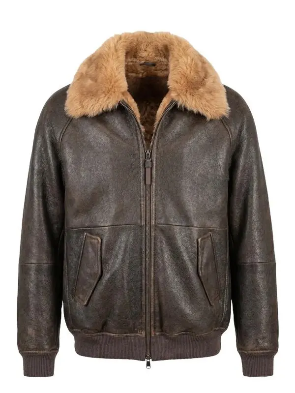 Brunello Cucinelli Shearling Bomber Jacket - Brown