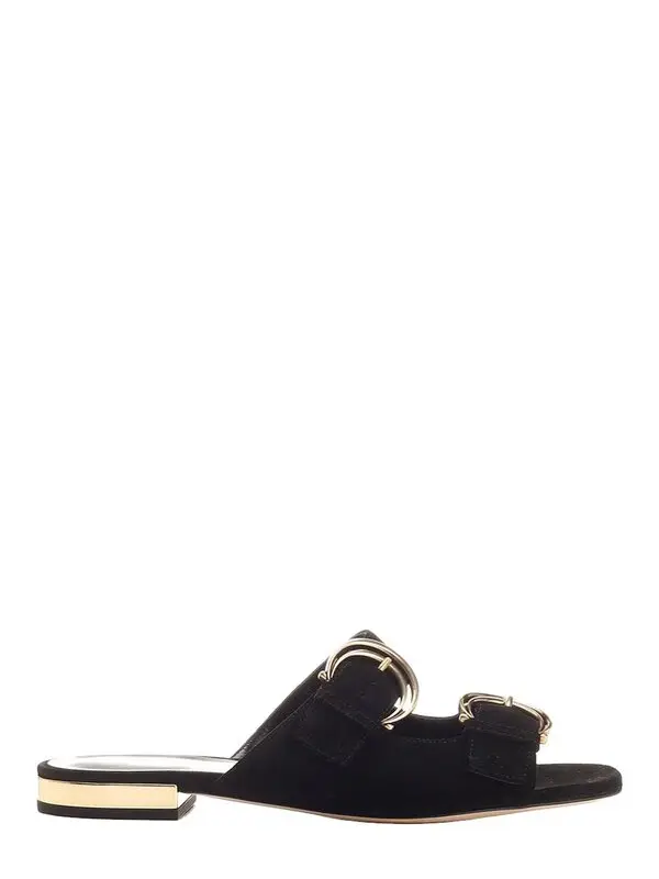 Chloé Alize Suede Flat Double C Buckle Sleepers - Black