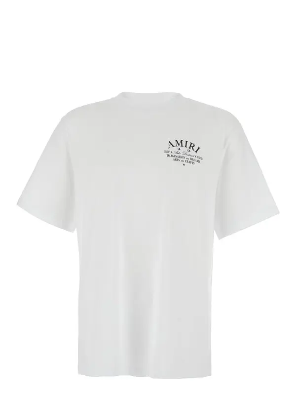 Amiri White Crew Neck T-shirt With Logo Lettering On Front And Back In Cotton For - Multicolor