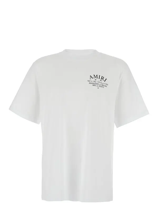 Amiri White Crew Neck T-shirt With Logo Lettering On Front And Back In Cotton For - Multicolor
