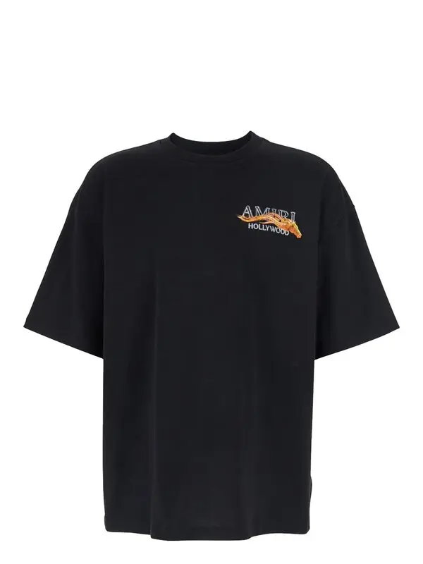 Amiri Black T-shirt With Logo Print On Front And Back In Cotton For - Multicolor