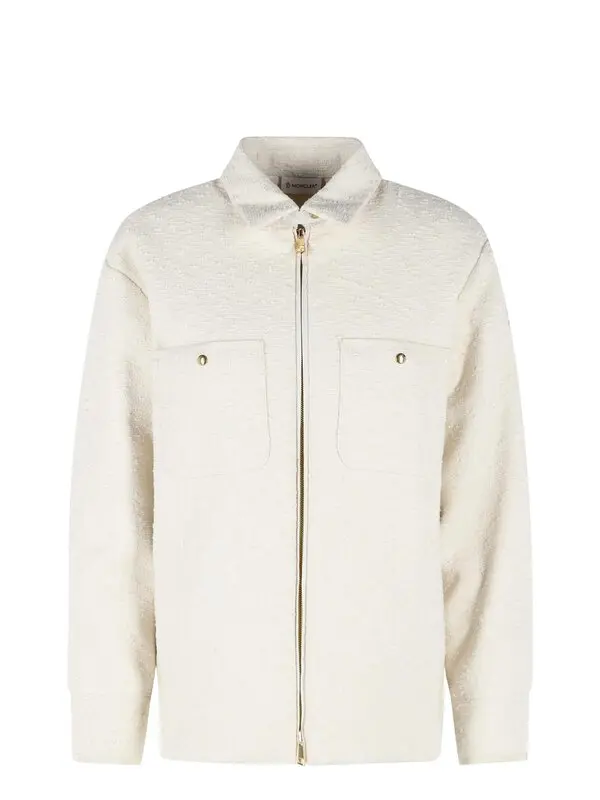 Moncler Padded Shirt Jacket In Ivory White Bouclé Cotton Blend - Cream