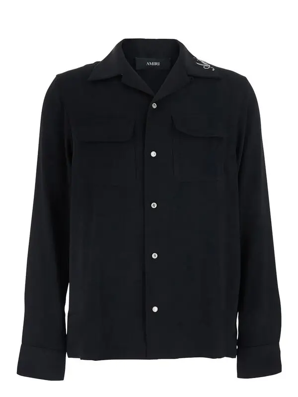 Amiri Shirt With Notched Collar With Logo Lettering Embroidery In Tech Fabric For - Black