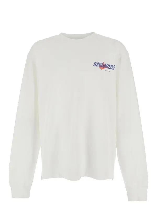 Dsquared2 White Crew Neck T-shirt With Logo Print On The Front In Cotton For - Multicolor
