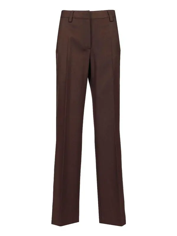 Off-White Wool Wide Leg Trousers - Brown