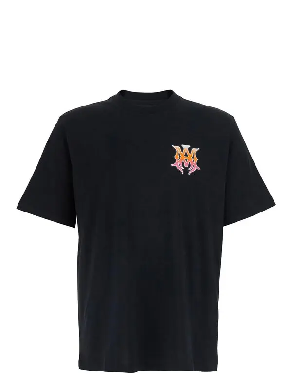 Amiri Black Crew Neck T-shirt With Print Detail On The Front And Maxi Print On The Back In Cotton For - Multicolor