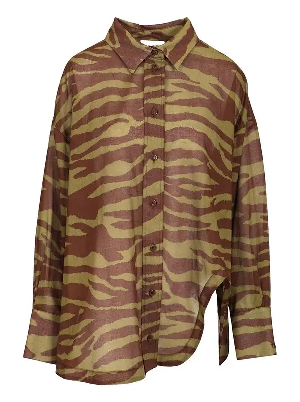 Attico Zebra Print Muslin Shirt - Brown