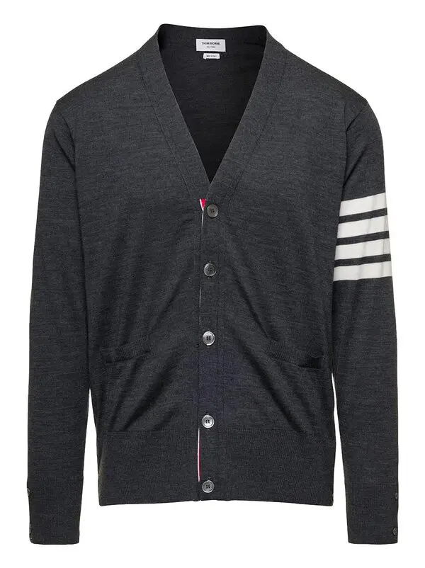 Thom Browne Wool V-neck Cardigan - Gray