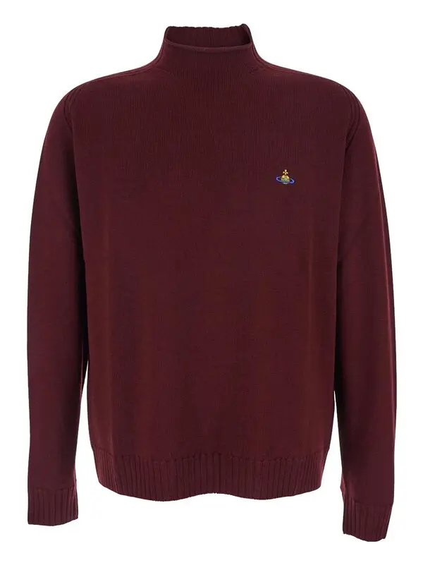 VIVIENNE WESTWOOD Bordeaux Turtleneck Sweater With Orb Logo Embroidered On The Front In Wool Blend - Multicolor